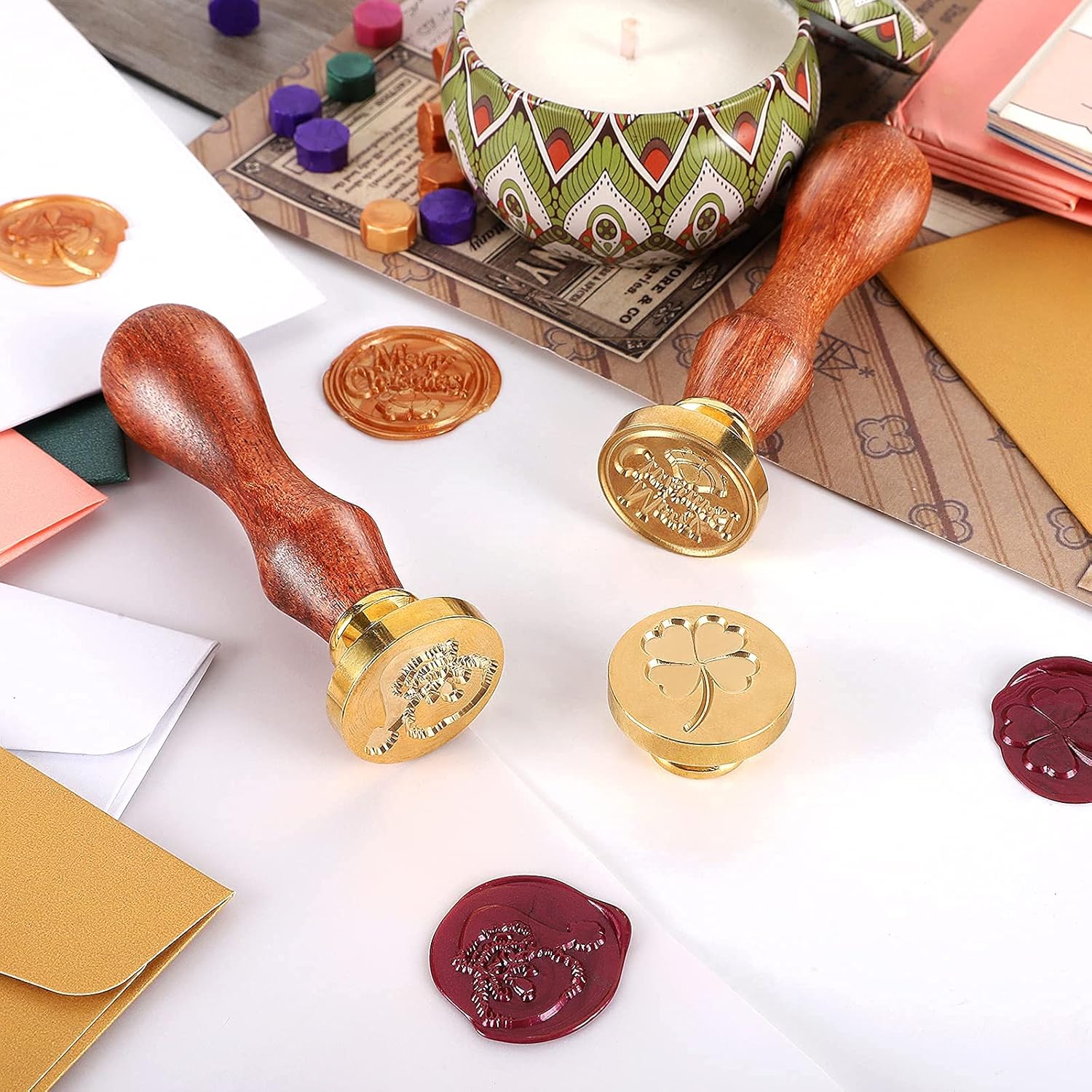 Box Decoration,Sealing Gift Clover Wax Seal Stamp,Four-leaf Clover ...